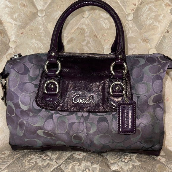 Coach | Bags | Coach Purple And Gray Signature Satchel | Poshmark